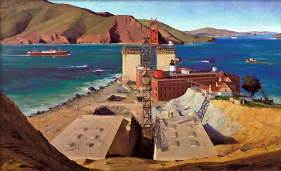 Ray Strong - Golden Gate Bridge Construction (1934) Signed - 17" x 22 ...