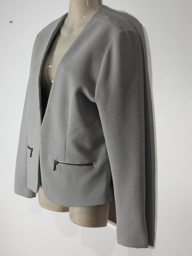 Grey Long Sleeve Open Lined Jacket/ Zips/ Pockets SizeM StretchyFabric ...