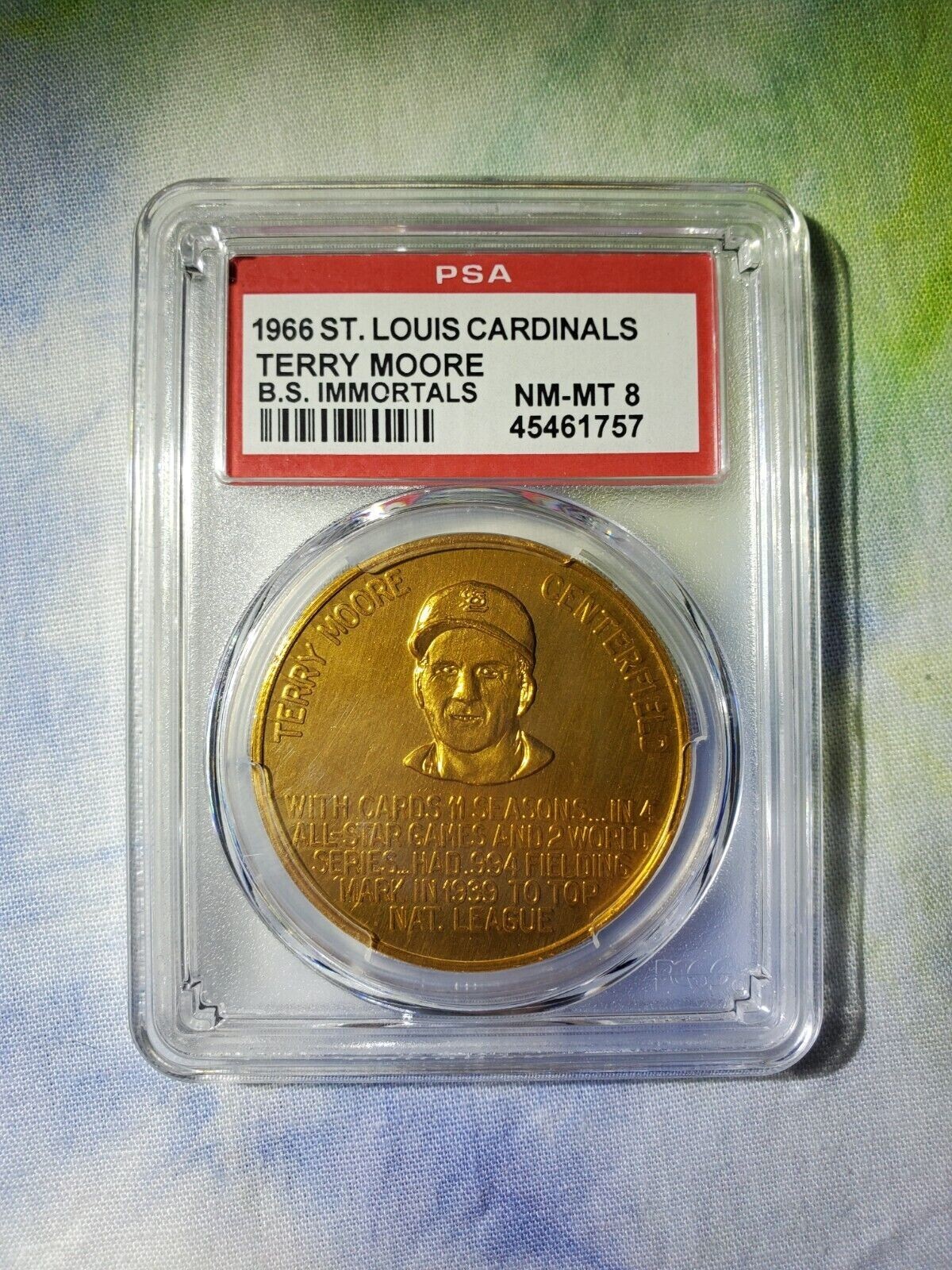 Terry Moore 1966 St Louis Cardinals Busch Stadium Immortals Coin PSA 8 ...