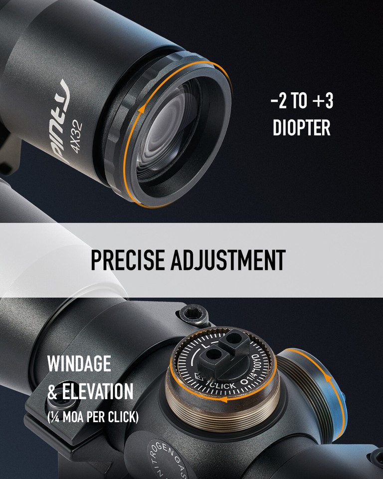 PINTY 4X32 Compact/ACOG Rifle Scope Rascal w/Mount Red Dot Sight Fiber ...