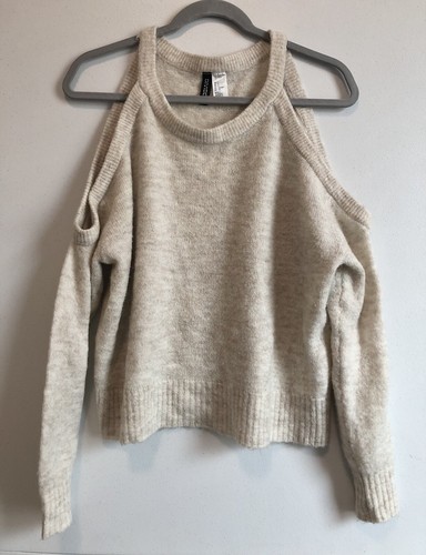 H&M Divided Sweater Women's S Beige Open Shoulder Long Sleeves Wool ...