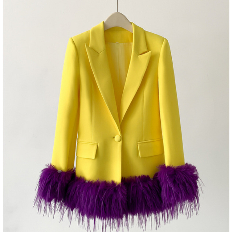 Temperament Jacket Womens New Fur Trim Design Suit Blazer Coat One ...