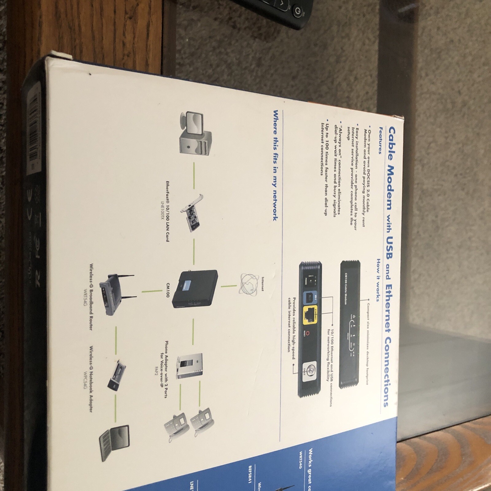 NEW Linksys Cable Modem With USB And Ethernet Connections Model CM100 ...