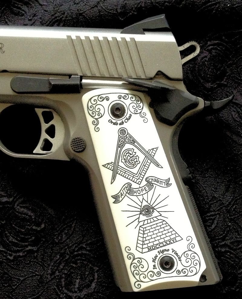 Colt 1911 custom imitation ivory grips Masonic All Seeing Eye Mason ...