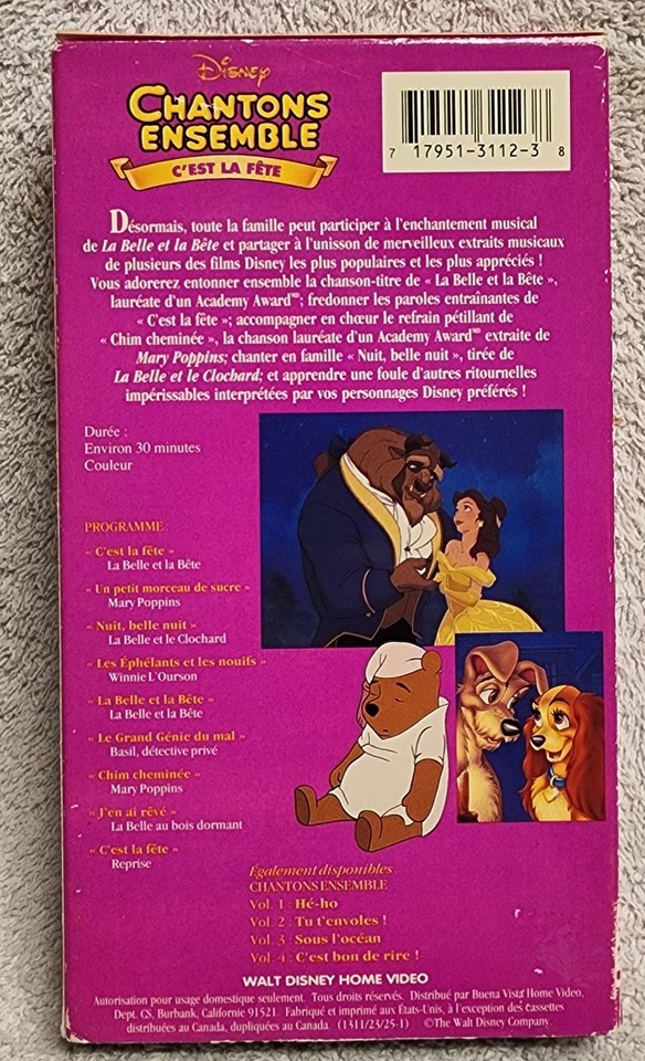 Disney Chantons Ensemble French Sing Along Songs Beauty and Beast VHS ...