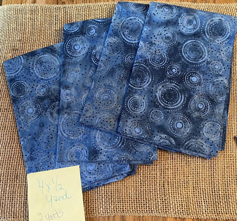 Lot Of 2 Pretty Batik Quilting Fabrics + 3 FQ - (3 Yards) Blue Clouds ...