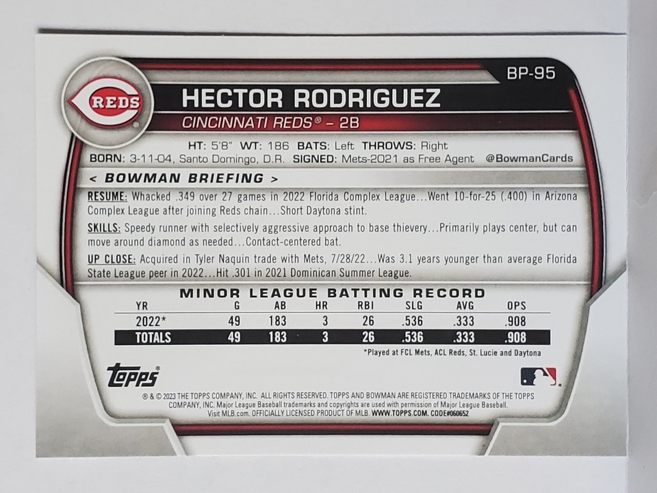 2023 Bowman Prospects 1st #BP-95 Hector Rodriguez Cincinnati Reds | eBay