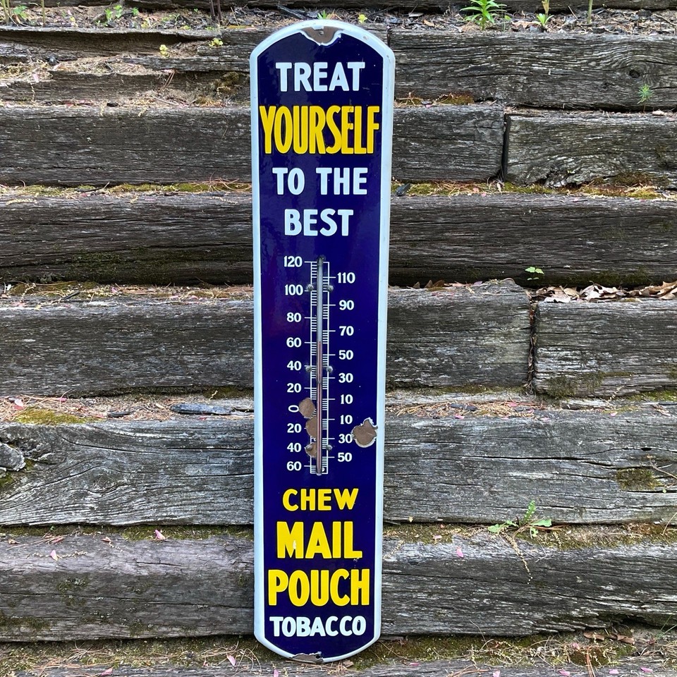 Original Porcelain Chew Mail Pouch Tobacco Advertising Thermometer ...