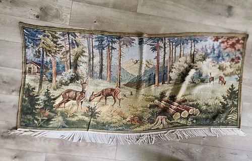 Vintage French Forest Scene Stag Deer Wall Hanging Tapestry 57x24 ...