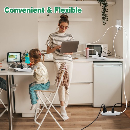 18 Ft 3-Prong Extension Cord with 9 Outlets White Christmas Tree ...