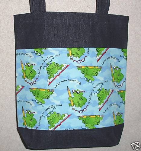 NEW Medium Handmade Teacher School Frogs Denim Tote Bag | eBay