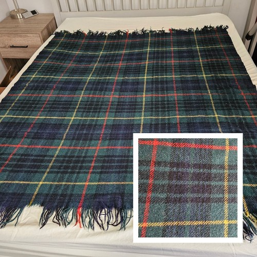 Vint Swando All Wool Tartan Plaid Blanket Throw 61x56 Blue Fringe ...