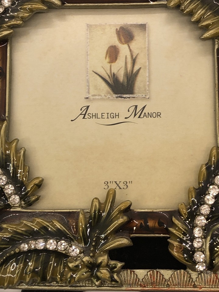 Ashleigh Manor Palm Fronds Rhinestones Heavy Pewter Picture Frame 3”x3 ...