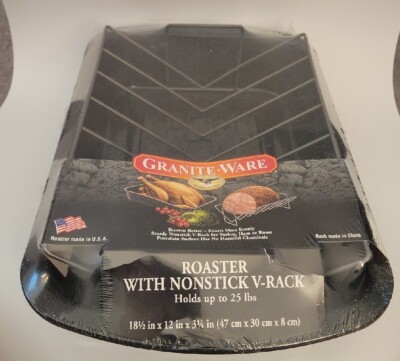BRAND NEW-SEALED! GRANITE WARE. ROASTER WITH NONSTICK V-RACK. HOLDS UP ...