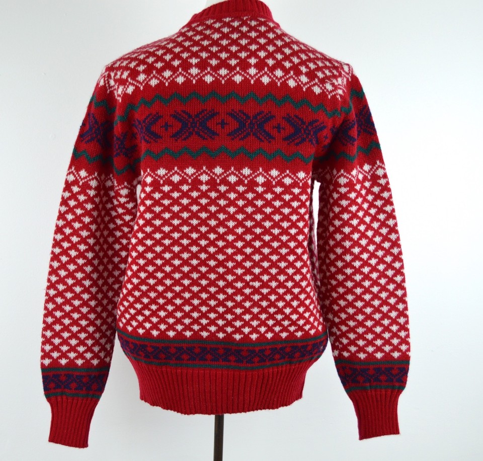 Fair Isle Red Nordic Medium Acrylic Cardigan Sweater Society Mills New ...