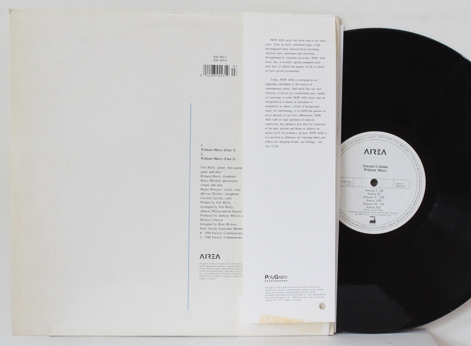 Durutti Column LP "Without Mercy" Airea Orig '86 Canada~ NM w/ OBI ...