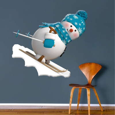 Skiing Snowman Wall Decal Winter Clings Christmas Window Party ...