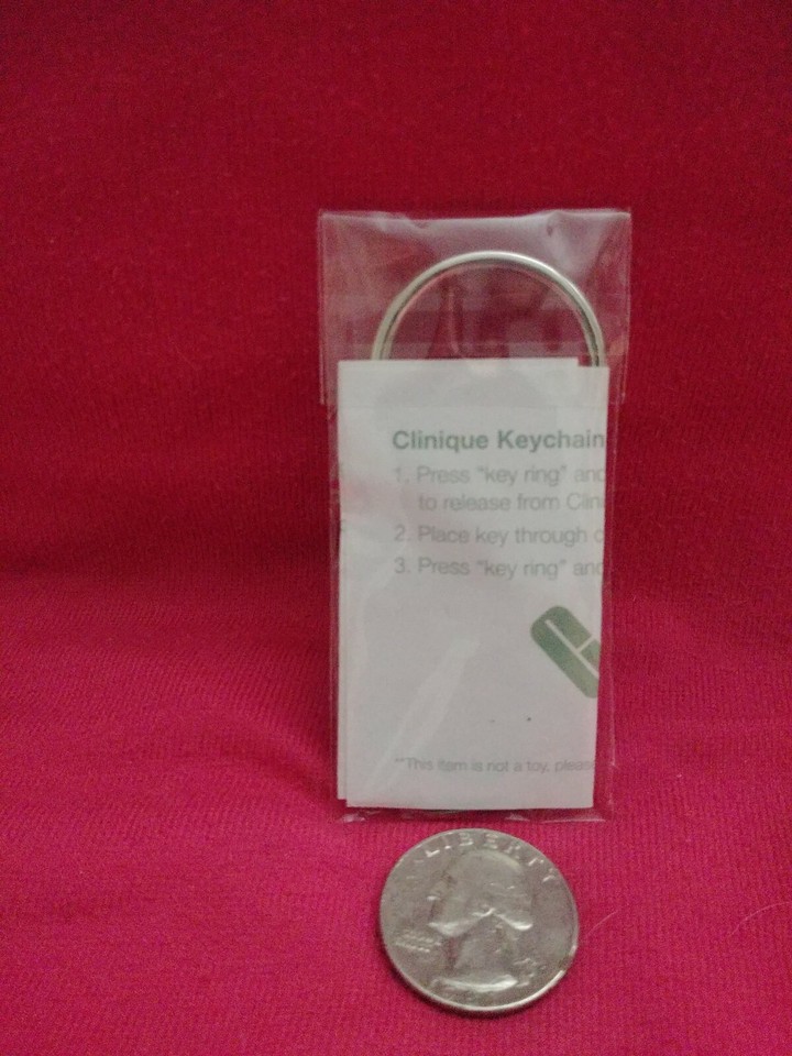 CLINIQUE Signature Silver-Tone/Color Keychain C Logo Key Chain Ring New ...