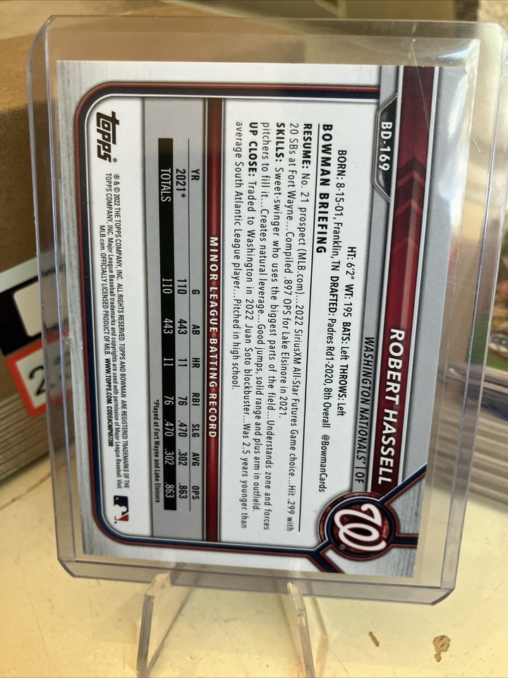 Robert Hassell /99 Neon Green Parallel 2022 Bowman #BD-169 Washington ...