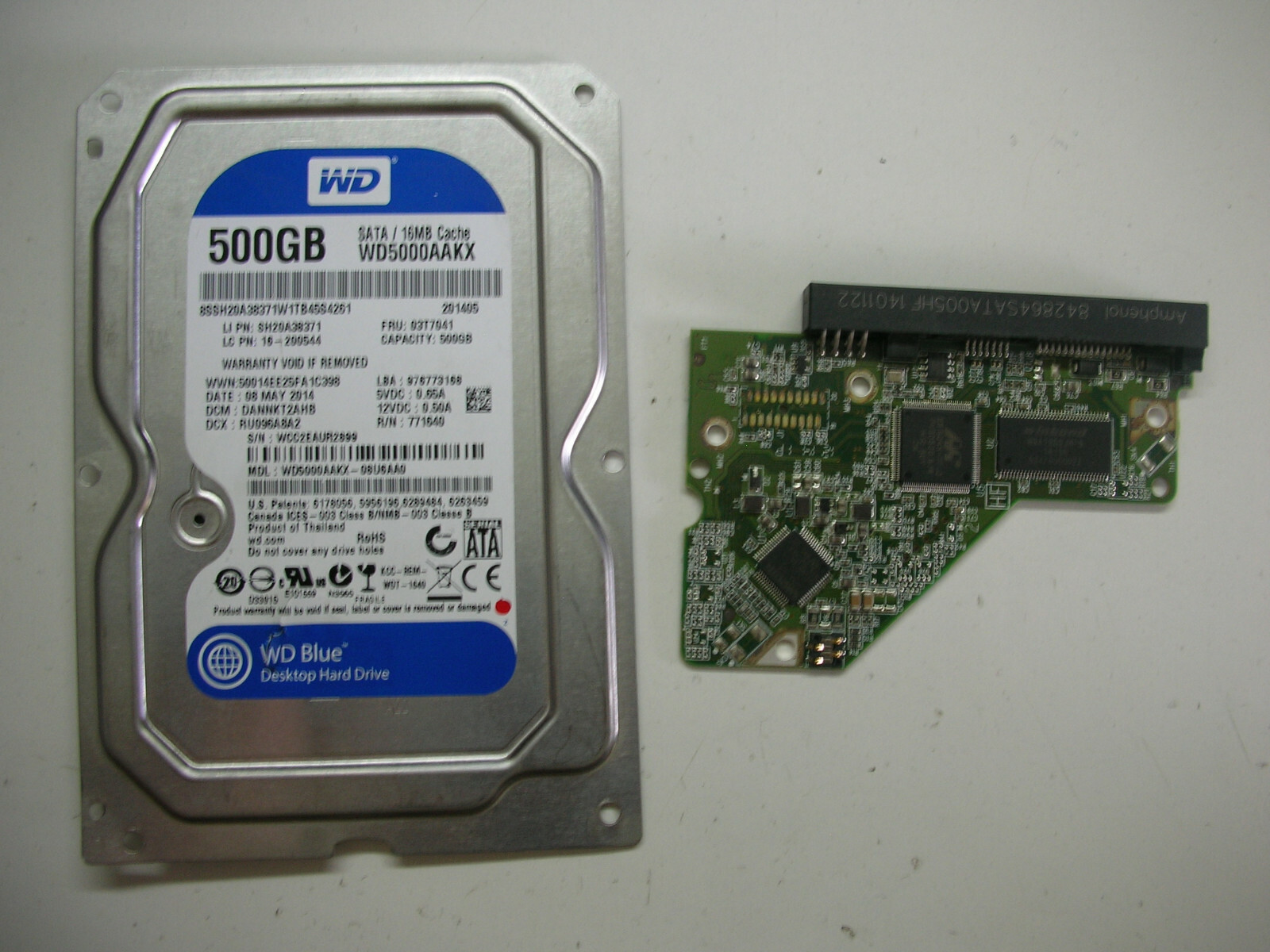 Electronics PCB WD Blue 500gb WD5000AAKX-08U6AA0 2060-771640-003 Rev A ...