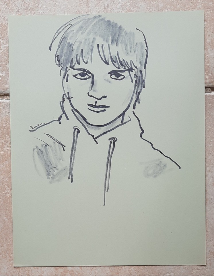 Original art drawing teenage runaway boy male fashion model gay ...