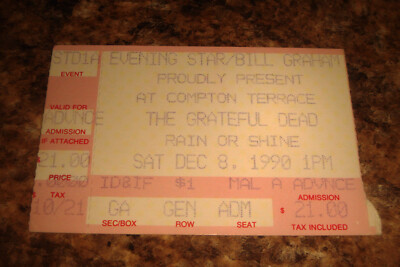 GRATEFUL DEAD CONCERT TICKET STUB Compton Terrace Tempe Arizona - Dec ...