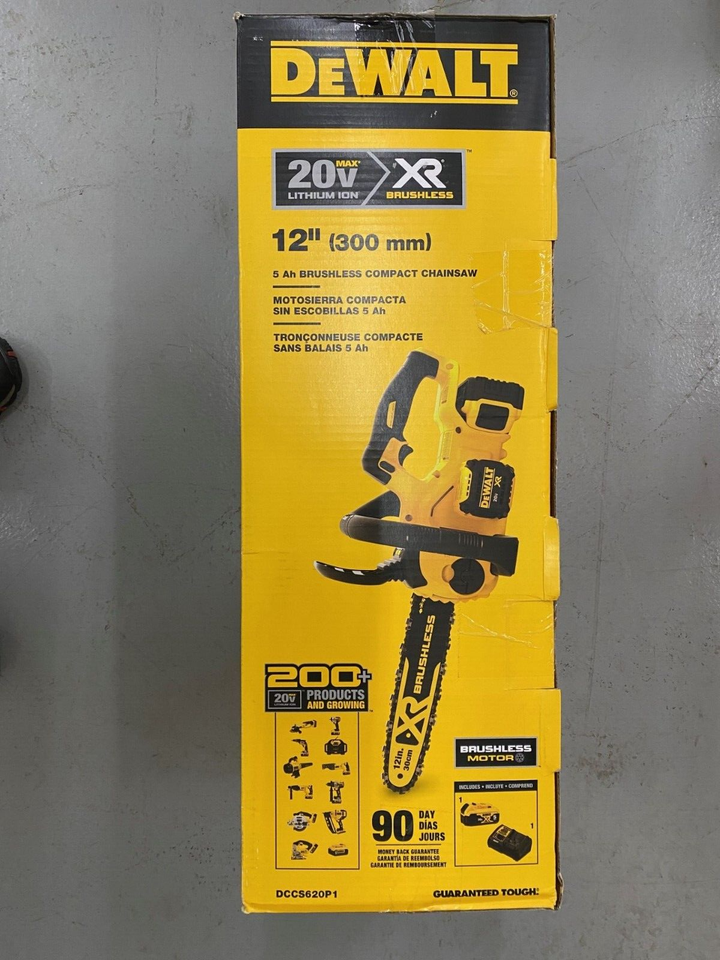 #1 NEW 12 INCH DEWALT 20 VOLT-MAX COMPACT CHAIN SAW DCCS620P1 5.0 A.H ...