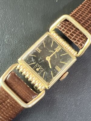 Vintage Men’s Lord Elgin Drivers 14K GF 21J Cal 559 Black Gilt Dial ...