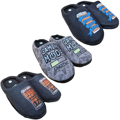 Mens Novelty Slippers Beer Shandy Gaming Mule Slip On Cushioned Funny ...