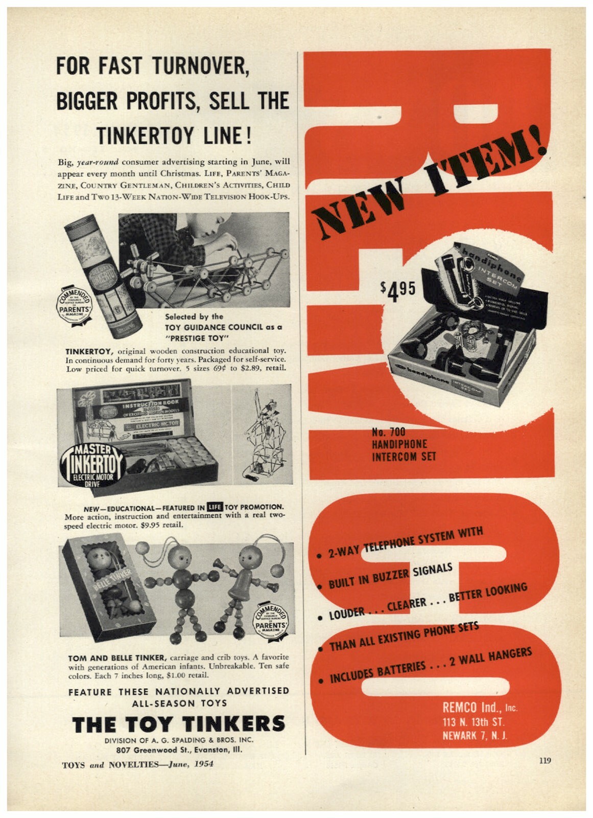 1954 PAPER AD Toy Tinkers Tom Belle Tinker Toy | eBay