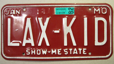 LAX KID 1980 MO License Plate Tag Show Me State Missouri Vintage Rat ...