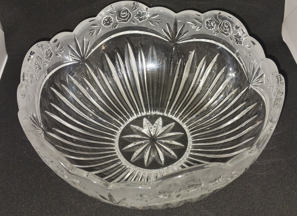 Oneida Southern Gardens Frosted Rose Trim Crystal serving bowl | eBay
