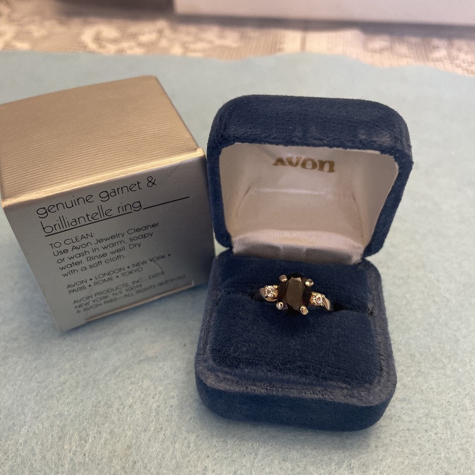 Vintage Avon 18K HGE Yellow Gold Garnet Crystal Ring Electroplate Size ...