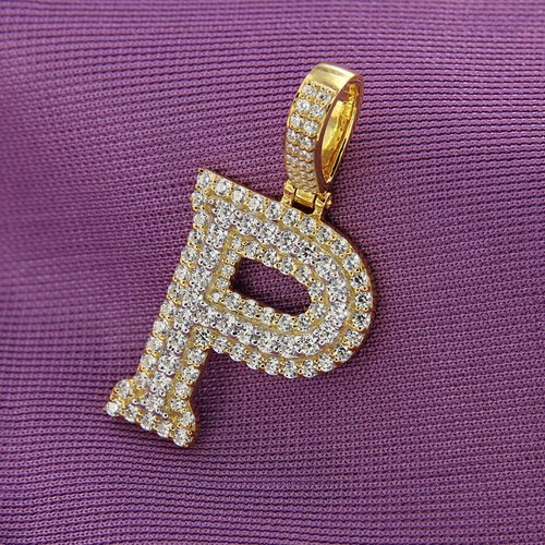 0.50 CT Lab Created Diamond 'P' Initial Pendant 14K Yellow Gold Finish ...