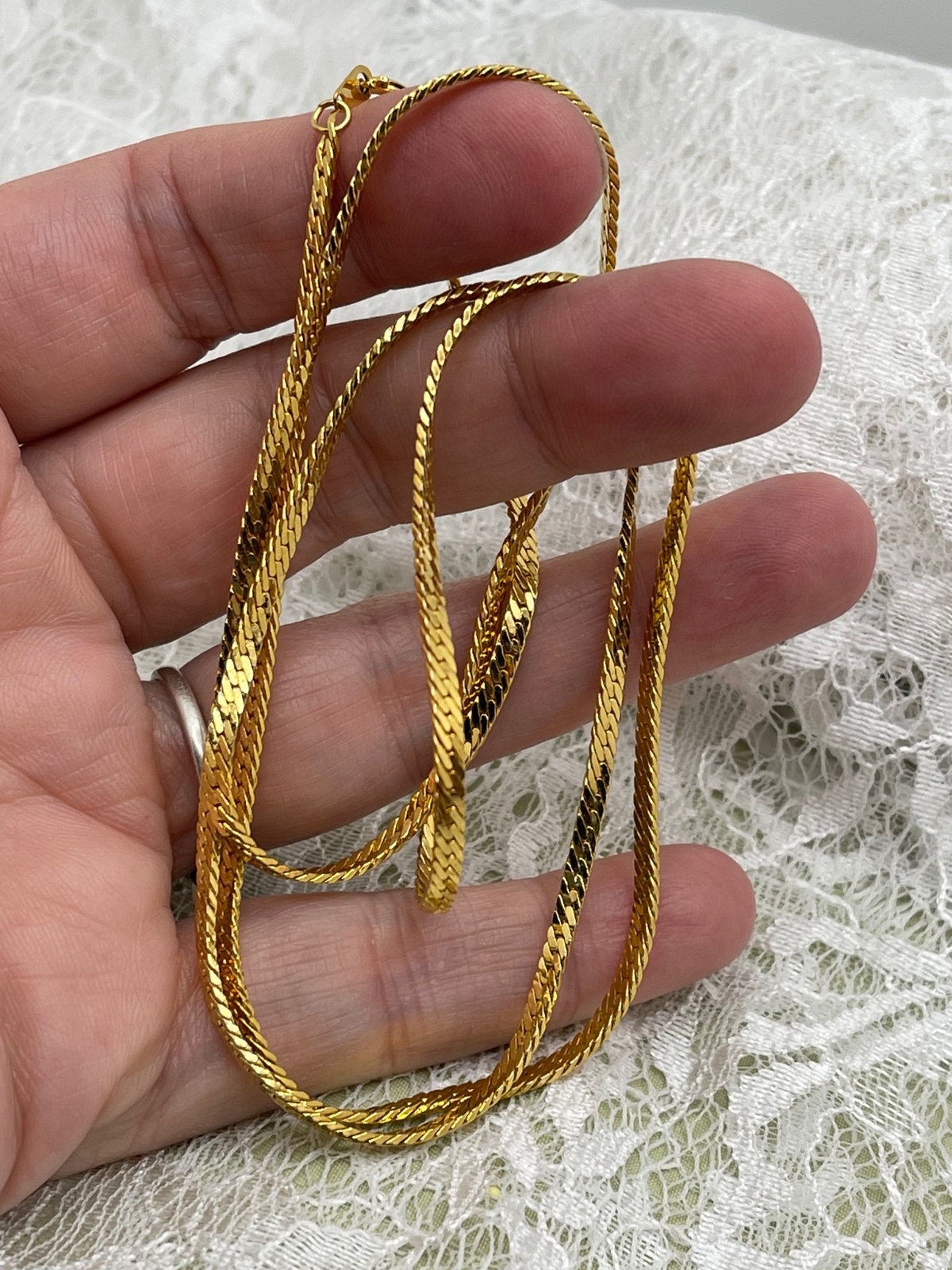 Herringbone Style Gold Plated Long Chain Necklace - Gem