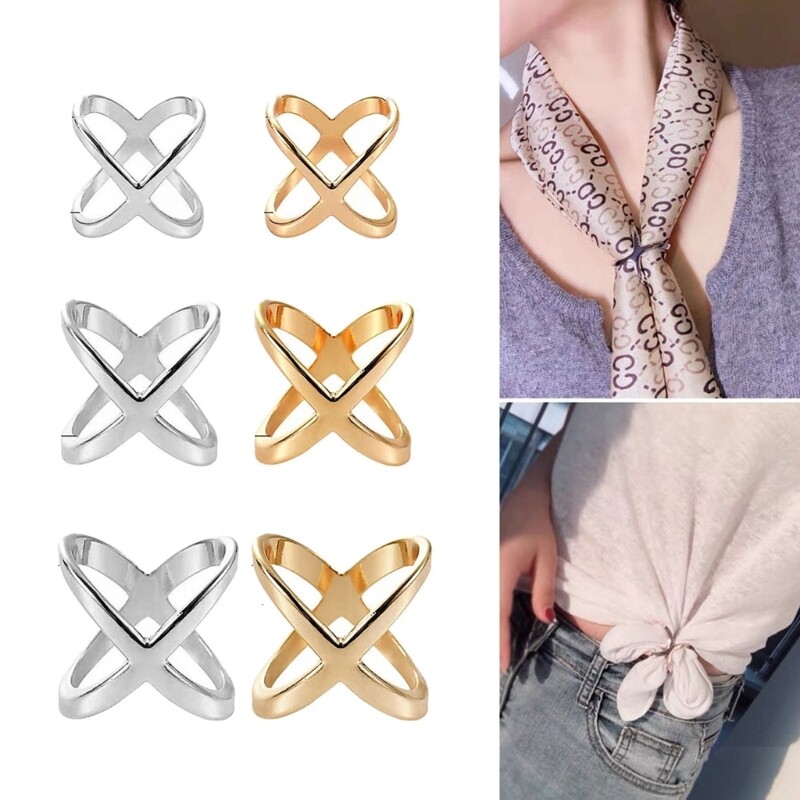 Women Lady X Shaped Simple Silk Scarf Buckle Rings Scarves Clip Blouse ...