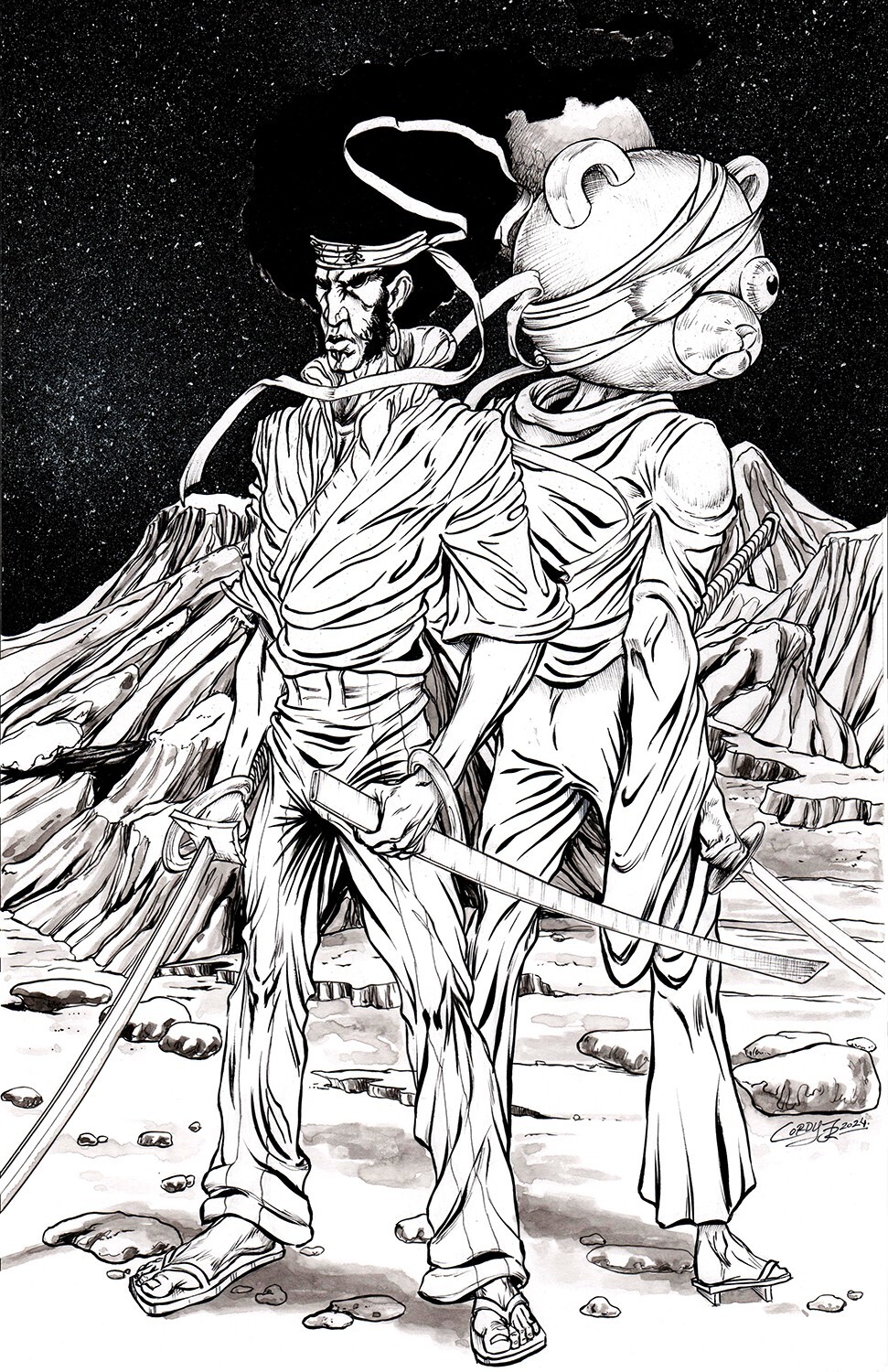 Afro Samurai & Jinno Original Art by Cordy, 11X17 Illustration on ...
