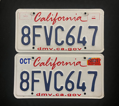2021 California License Plate Pair 8FVC647 ........ LIPSTICK STYLE IN ...