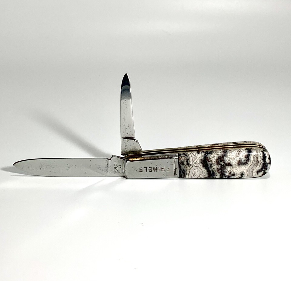 Vtg John Primble Belknap Custom Barlow Pocket Knife w/ Crazy Lace Agate ...