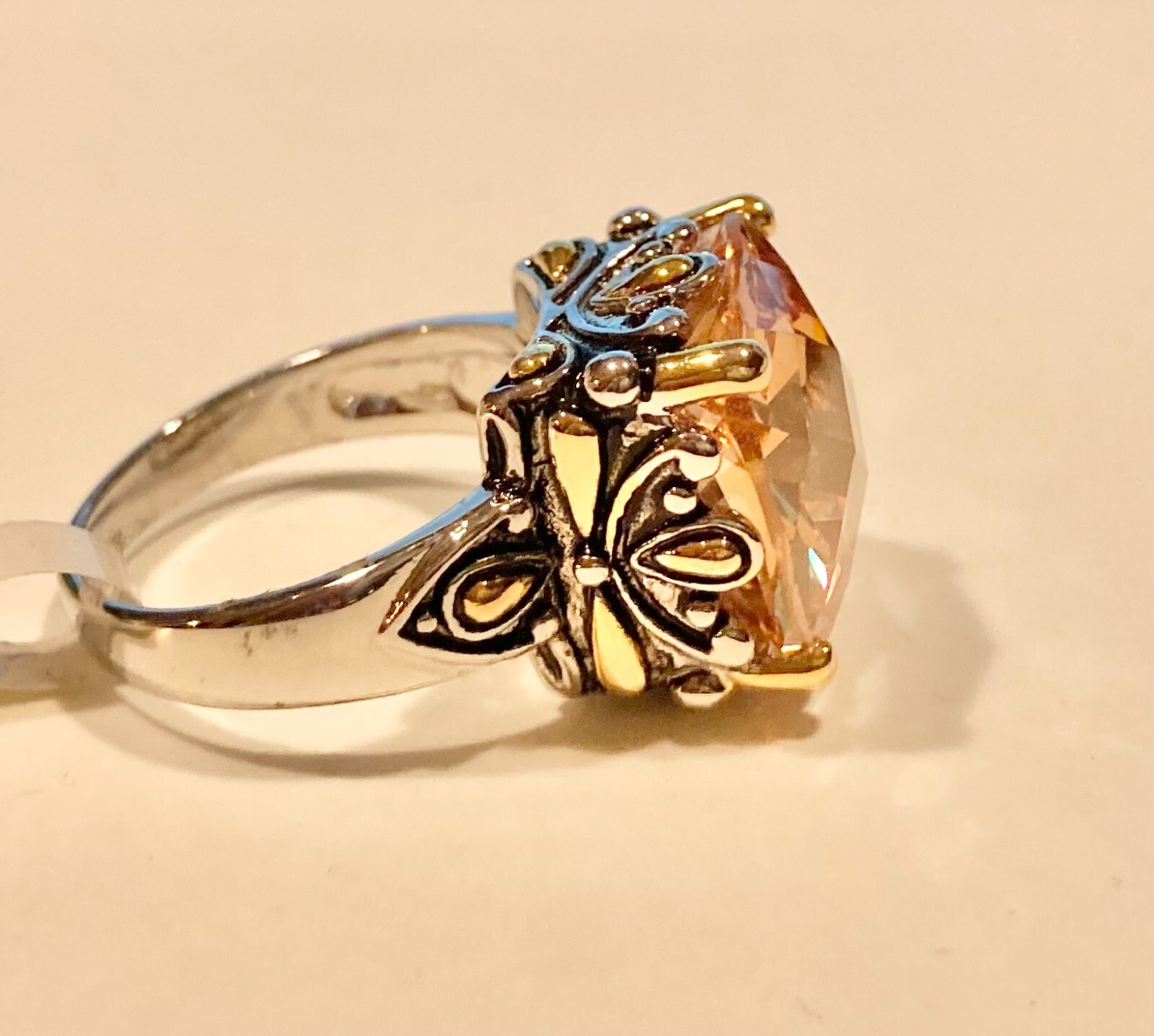 Large Square 15 x 15mm Faceted CZ Rhodium Plate Ring | eBay