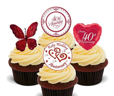 Ruby Wedding Anniversary Edible Cup Cake Toppers, Stand-up 40th ...