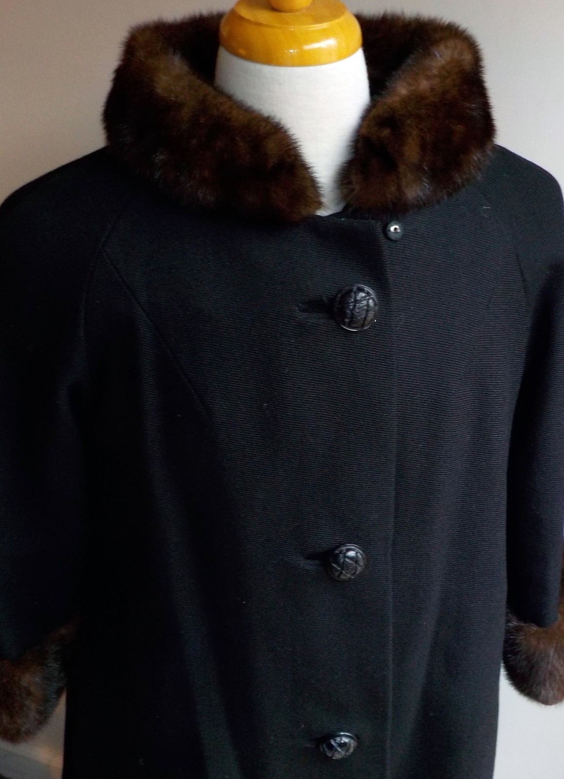 VTG 50-60's Stevens Forstmann Coat with Mink Collar and Cuffs Black 12 ...