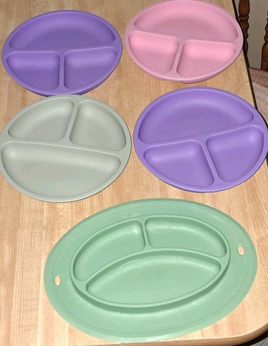 Lot 5 Baby / Toddler Suction Divided Section Plates Food Silicone BPA ...