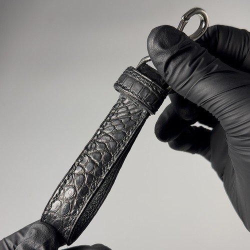 Matte Black alligator skin key chain, luxury exotic keyfob handmade in ...