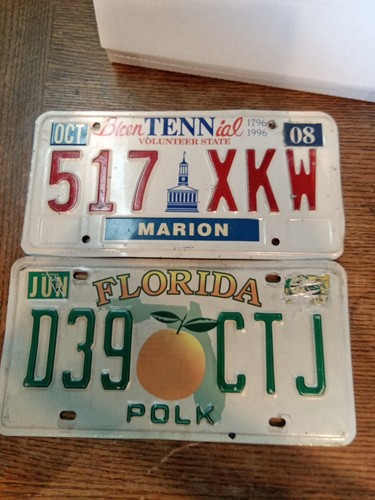 2 Plates FLORIDA And Tennessee CAR AUTO LICENSE PLATE TAG #d39ctj ...