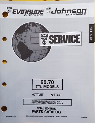1993 OMC Evinrude Johnson 60 70 TTL Models Final Parts Catalog 435877 ...