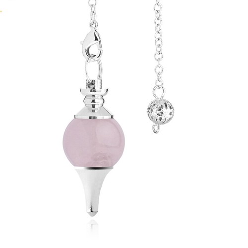 Natural Pink Rose Quartz Crystal Orb Pendulum Pendant Rare Healing Rock ...