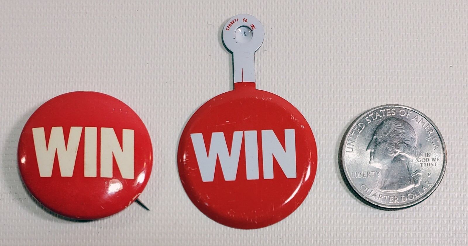 2 VINTAGE WIN (Whip Inflation Now) 1976 PIN-BACK BUTTON & FOLD-OVER ...