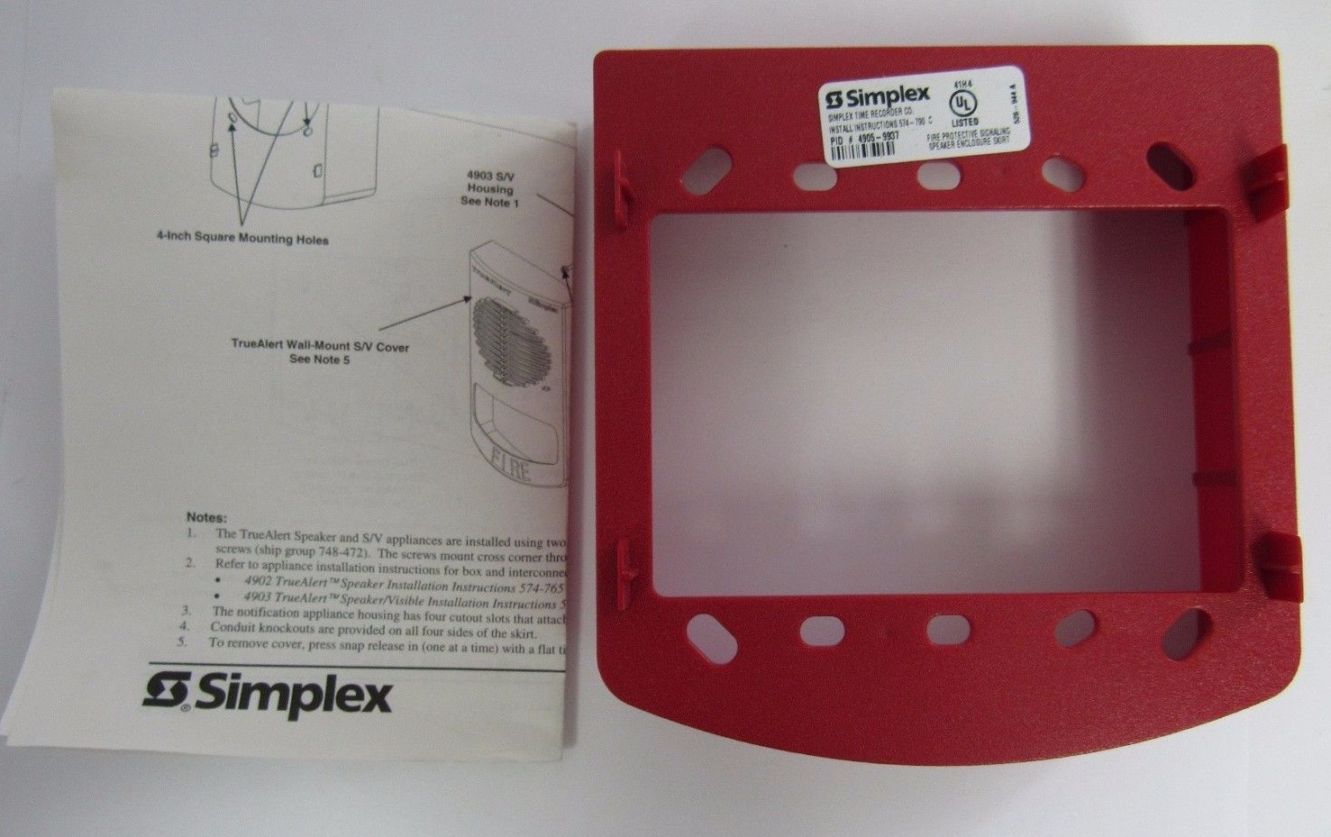 SIMPLEX RED 1.5" DP FIRE ALARM SKIRT 0742295 4905-9937 | eBay