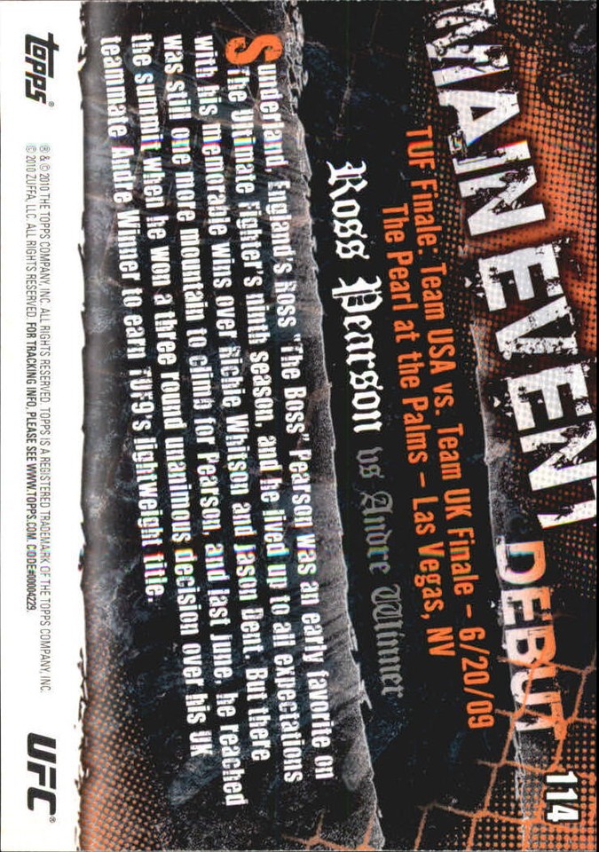 2010 Topps UFC Main Event Gold Card #114 Ross Pearson/Andre Winner | eBay